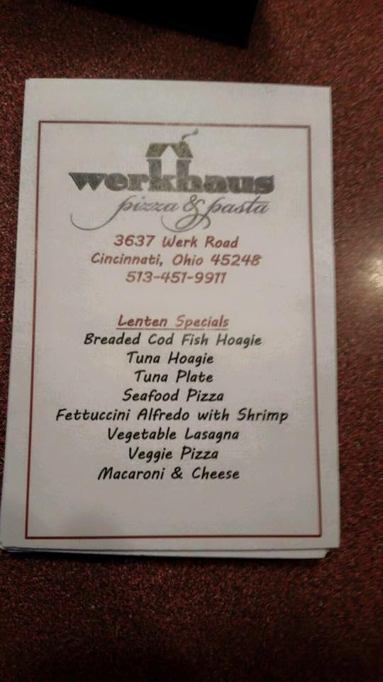 Menu at Werkhaus Pizza pizzeria, Cincinnati
