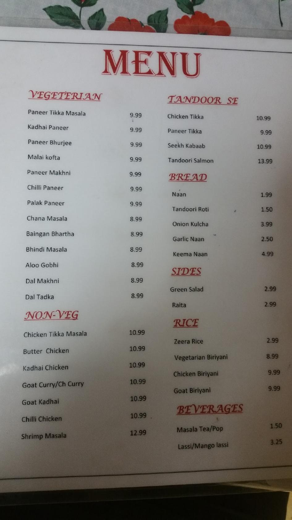 Menu at Baba Dhaba restaurant, Brampton, 255 Rutherford Rd S