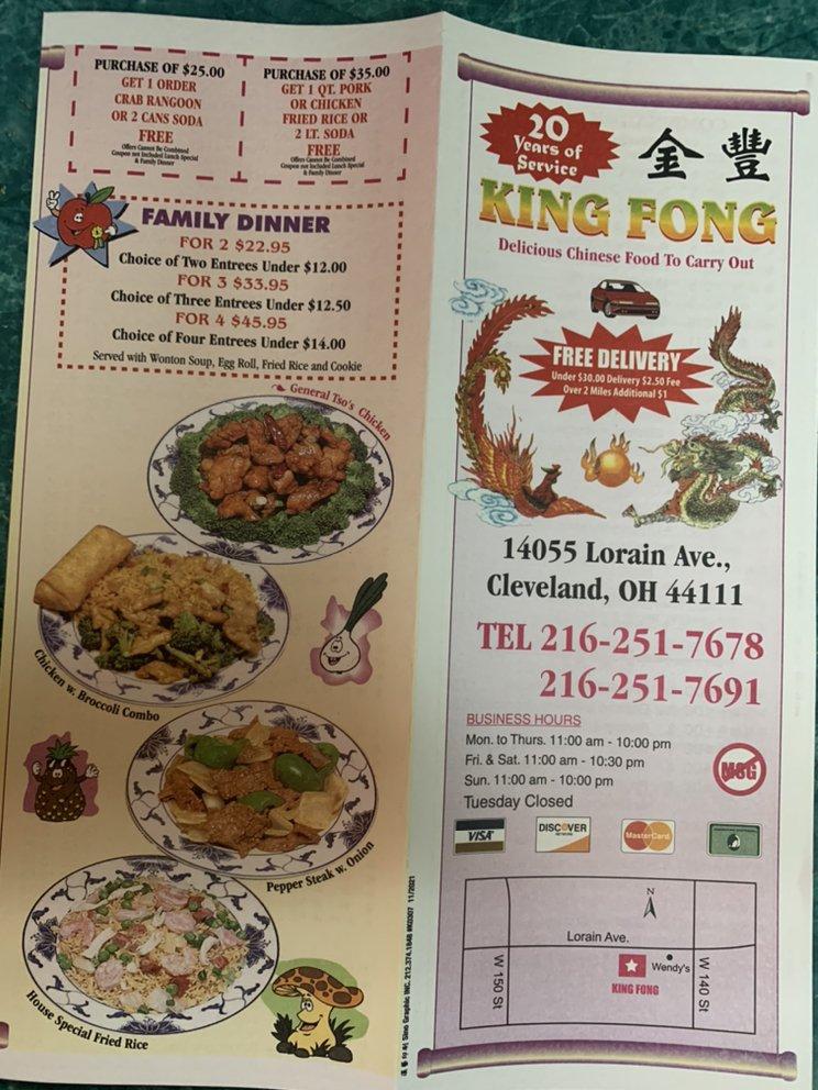 Menu at King Fong Chinese Restaurant, Cleveland, Lorain Ave