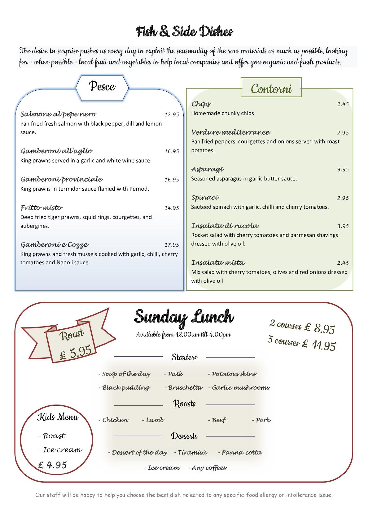 Menu at Perla Nera restaurant, Crook