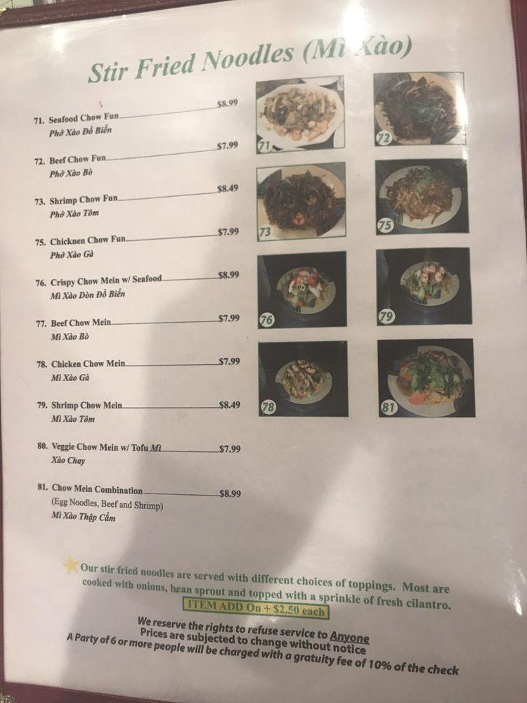 Menu at Pho Mely restaurant, Bellflower