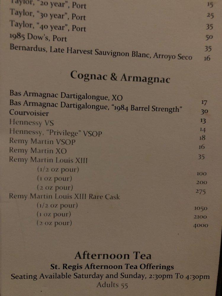 Menu at St. Regis Bar, Atlanta
