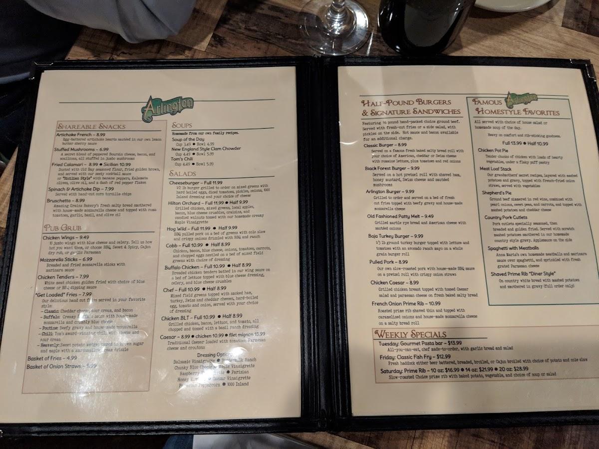 Menu at The Arlington Gastropub, Hilton