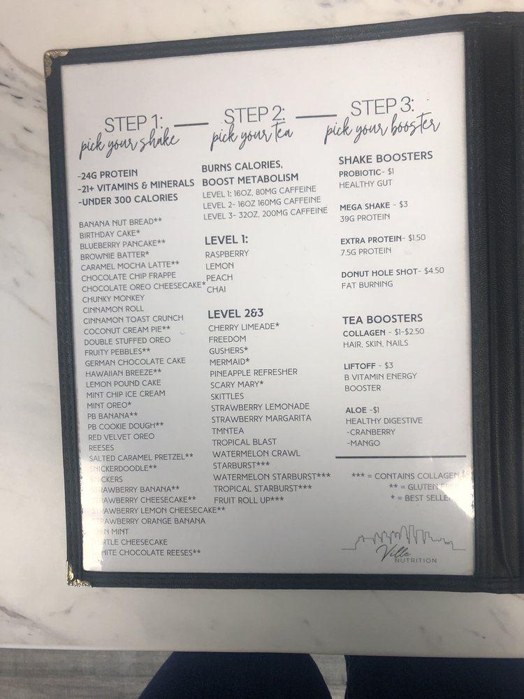 Menu at Ville Nutrition pub & bar, Louisville