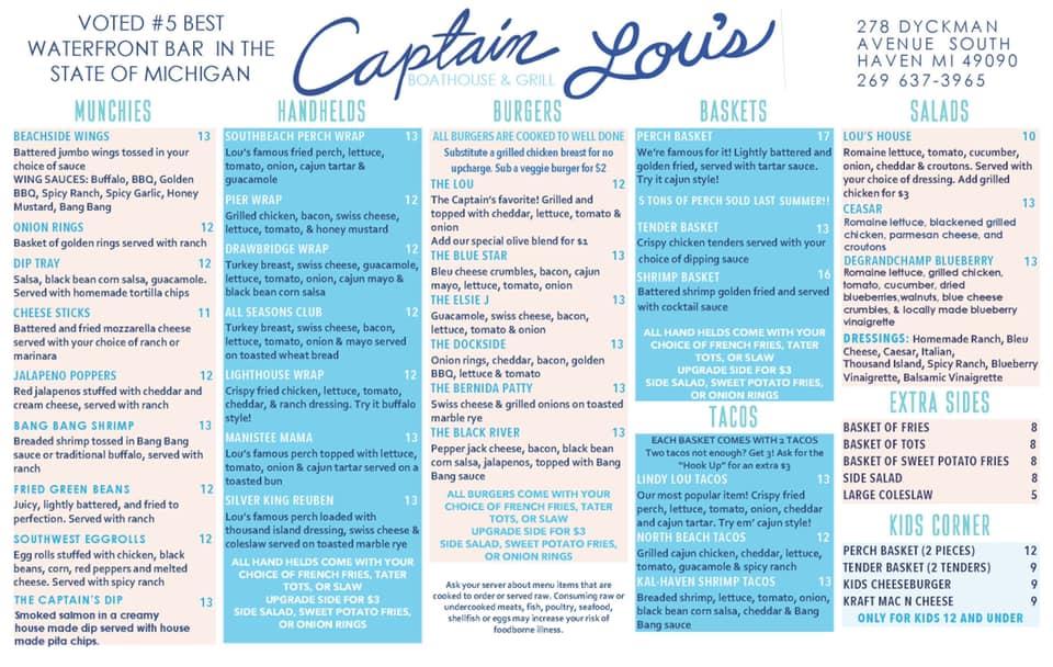 Menu at Captain Lou's pub & bar, South Haven, 278 Dyckman Ave