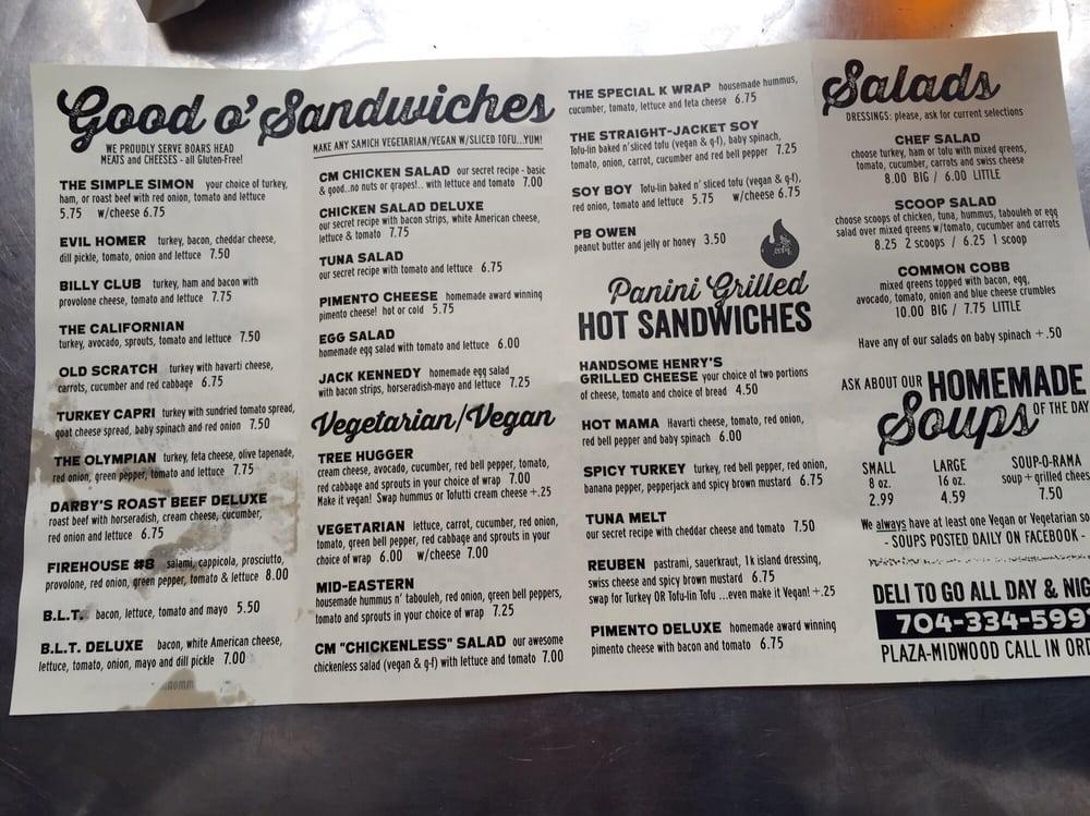 Menu at Common Market restaurant, Charlotte, 2007 Commonwealth Ave