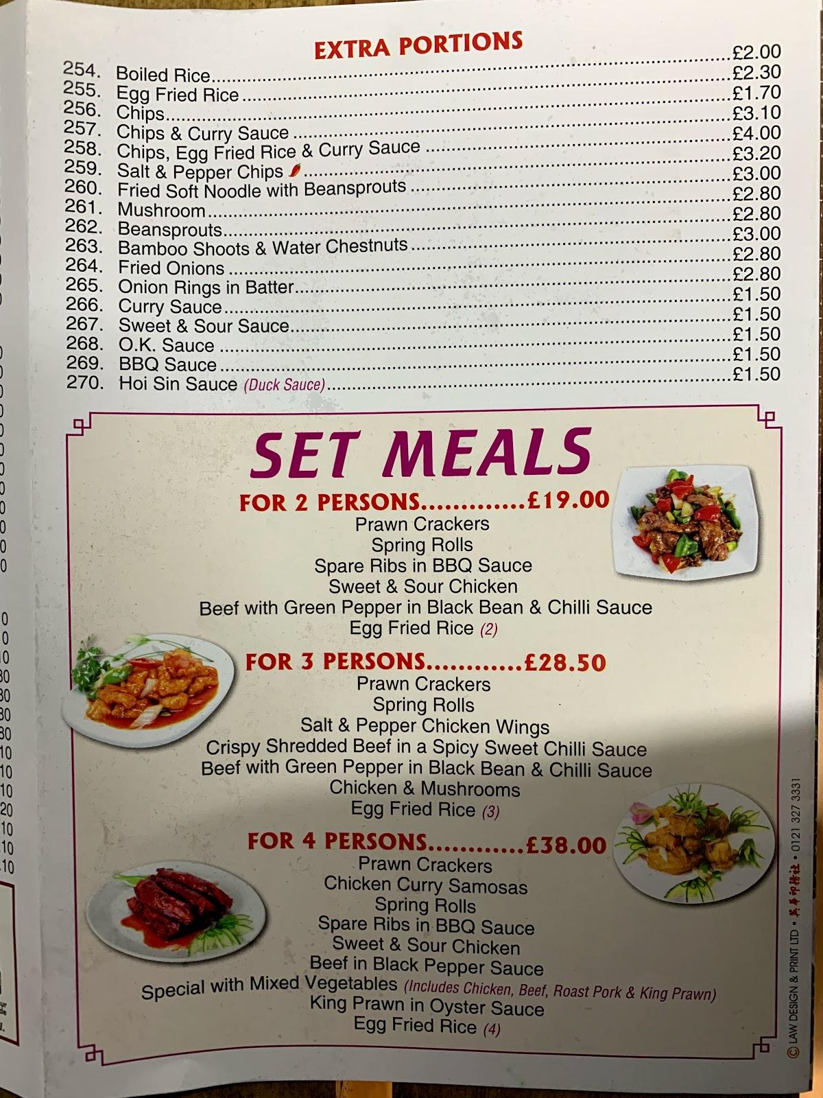 Menu at New Bamboo restaurant, Holmfirth