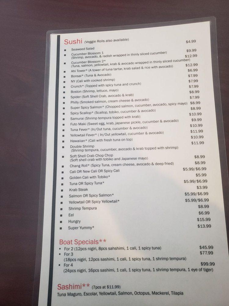 Menu at Osan's Korean restaurant and Japanese Sushi, Fort Walton Beach