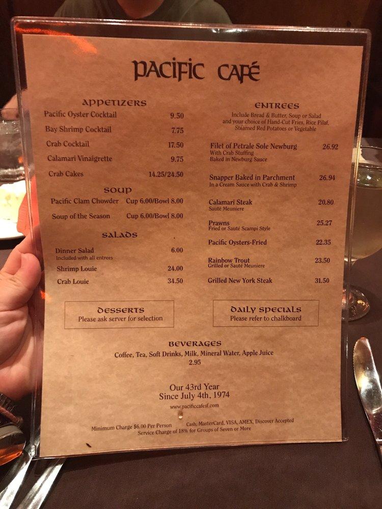 Menu at Pacific Cafe, San Francisco