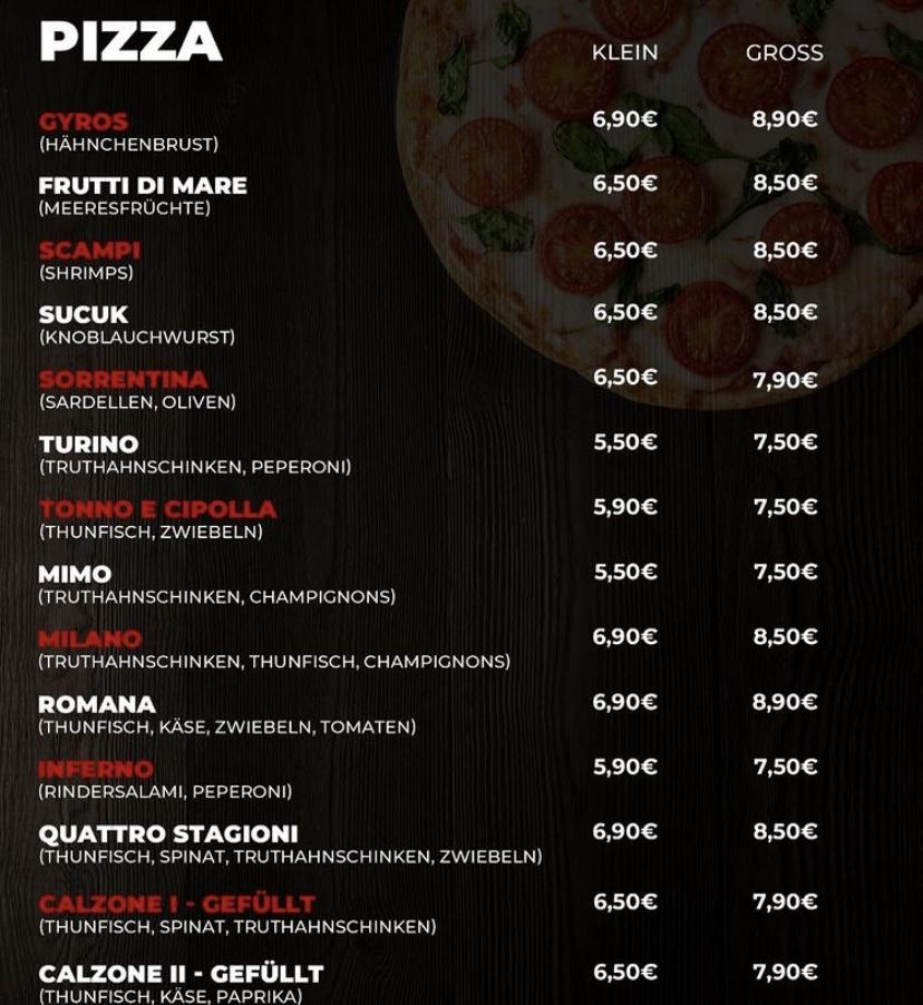 Speisekarte von Pizzeria Mavi, Neuss