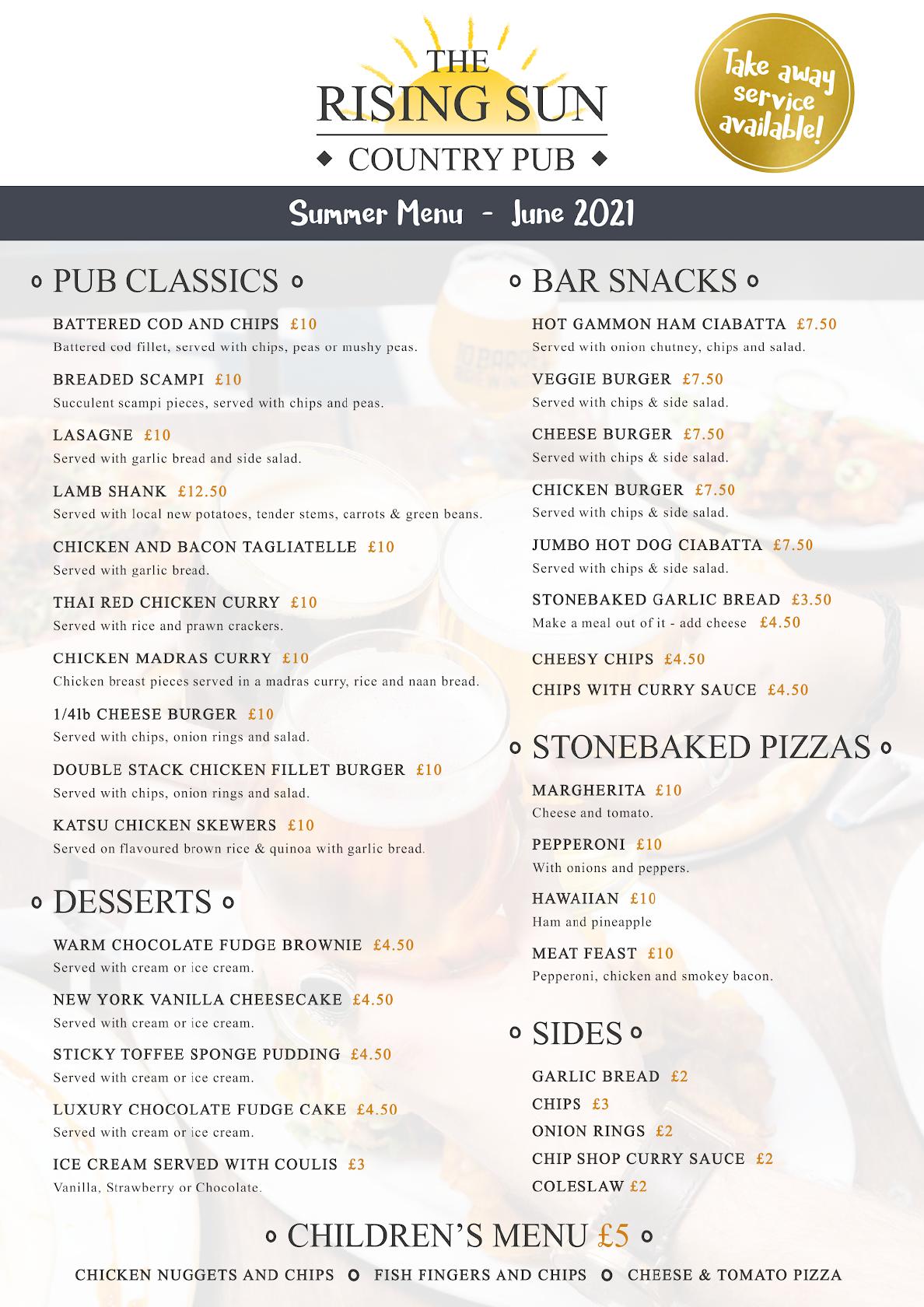 Menu at The Rising Sun Country Pub, Gedney