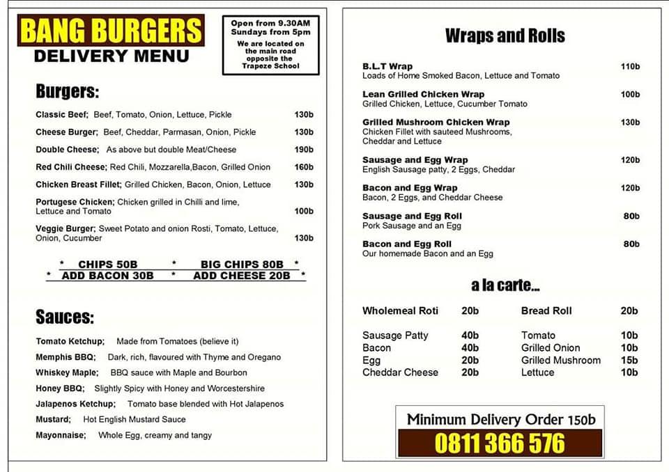 Menu at Bang Burgers restaurant, Ko Tao, 3RWH+3PR