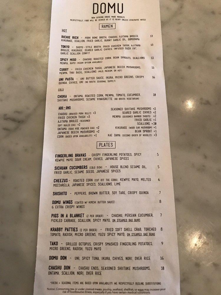 Menu at DOMU pub & bar, Orlando, 3201 Corrine Dr Suite 100