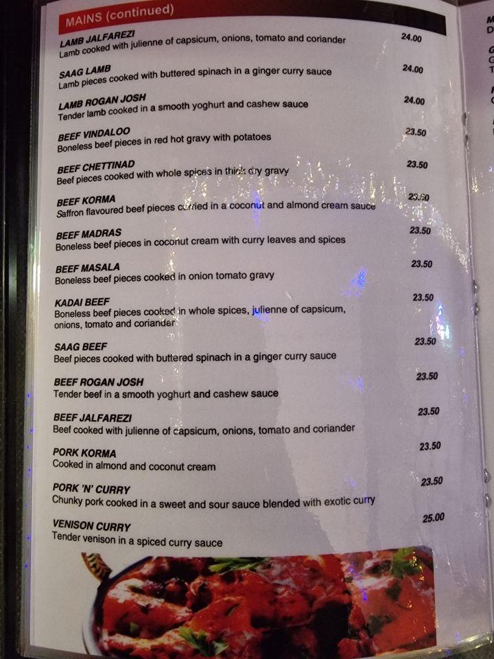 Menu at Kumar's Something Special restaurant, Paeroa