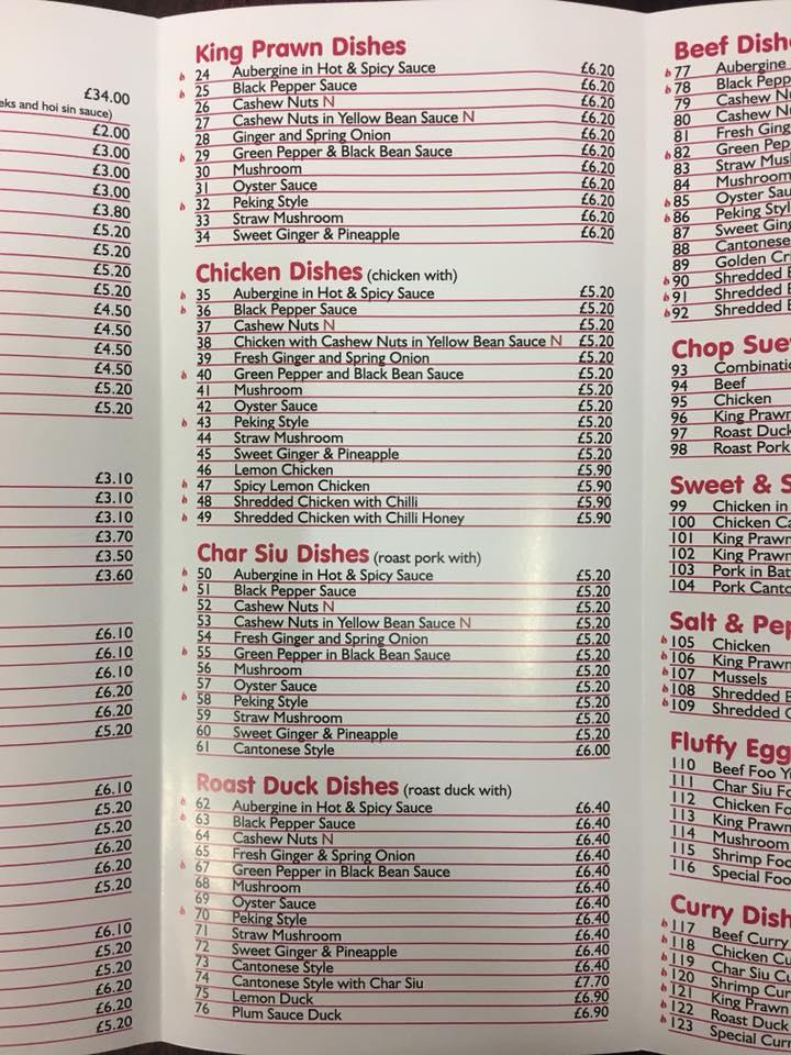 Menu at Loon Chen fast food, Langholm