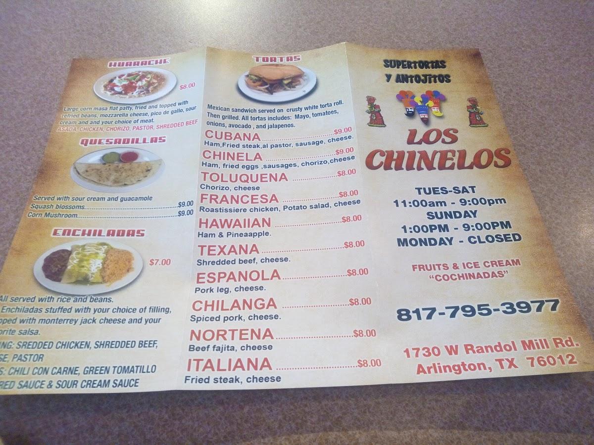 Menu at Los Chinelos restaurant, Arlington