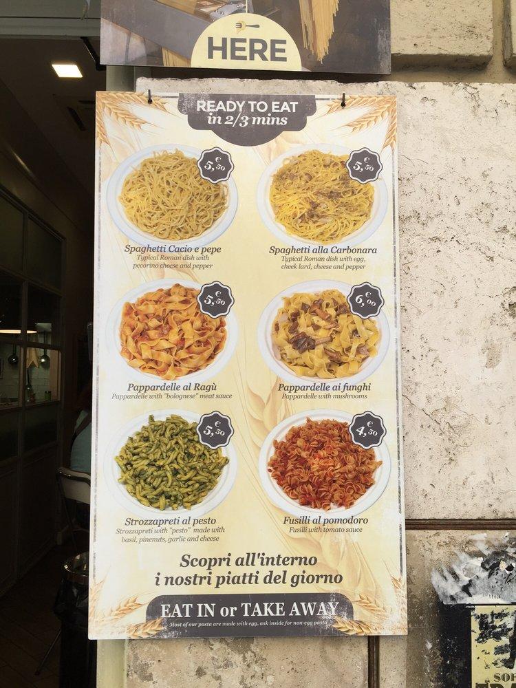 Carta de comida rápida Pastasciutta, Roma, Via delle Grazie