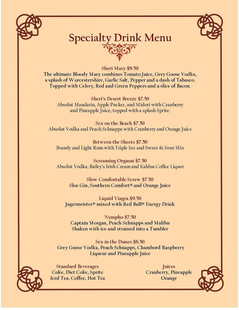 Menu at Sheri's Ranch pub & bar, Pahrump