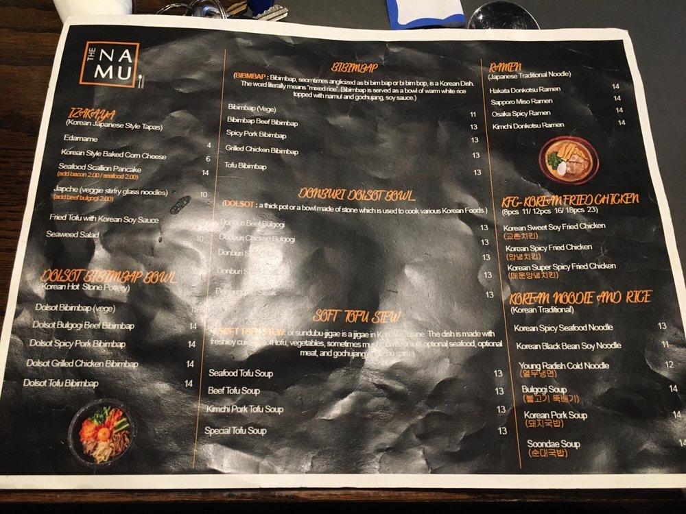 Menu at THE NAMU Korean Japanese kitchen & izakaya restaurant, Coral ...