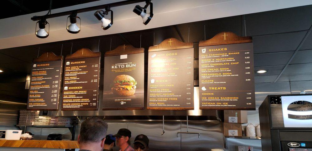 Menu at The Burger's Priest restaurant, Toronto, 860 York Mills Rd