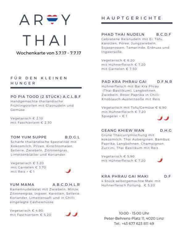 Speisekarte von Aroy Thai restaurant, Linz