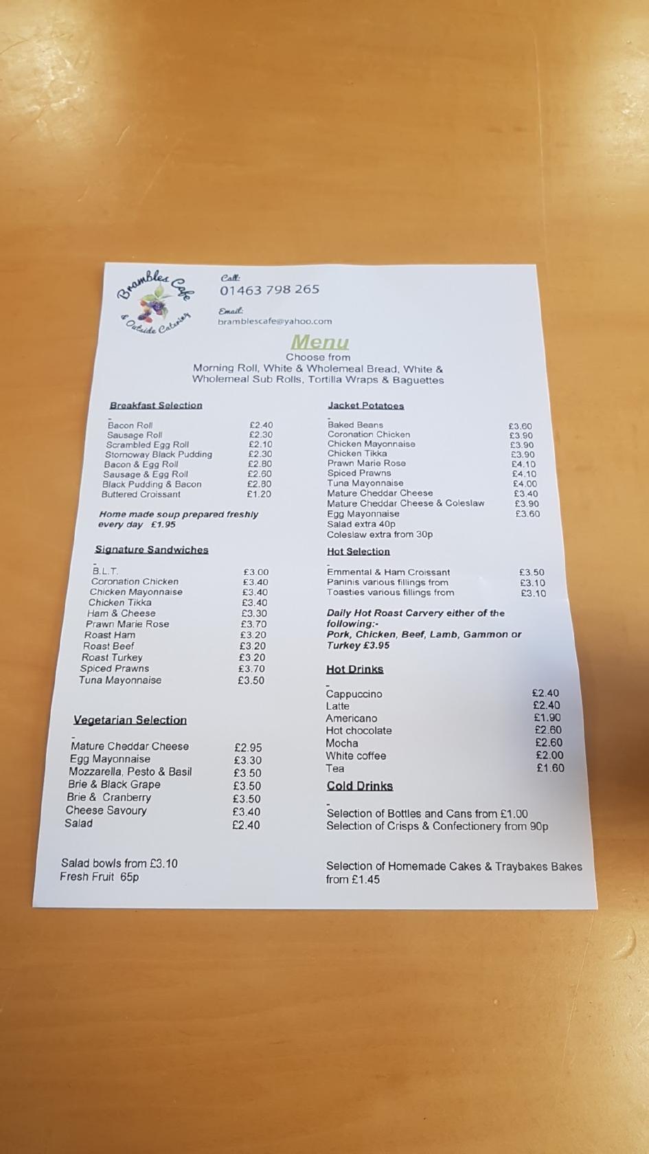 Menu at Brambles Cafe, Inverness, Unnamed Road