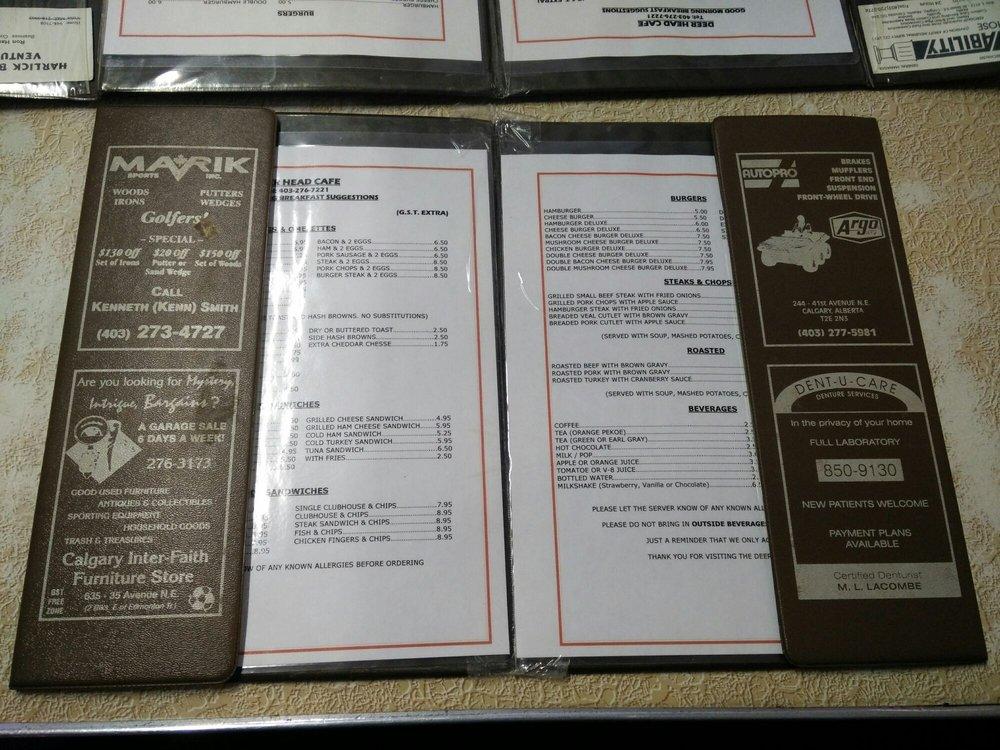 Menu at Deerhead Cafe, Calgary