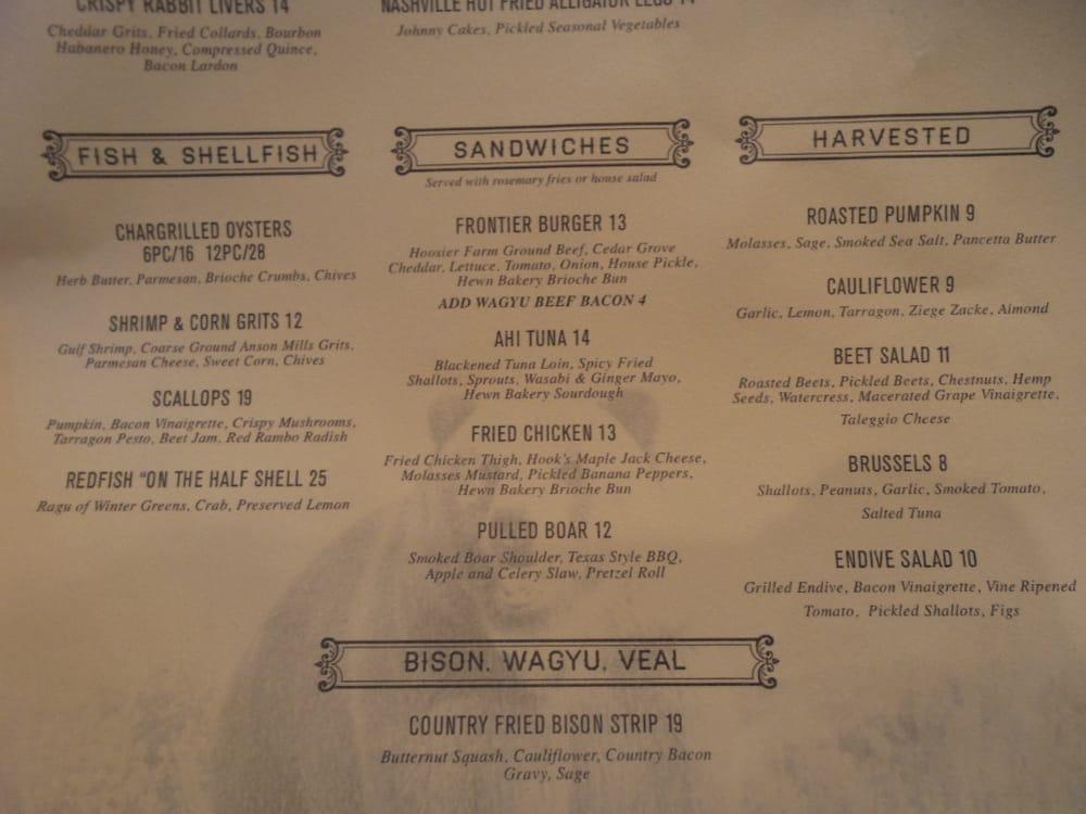 Menu at Frontier restaurant, Chicago
