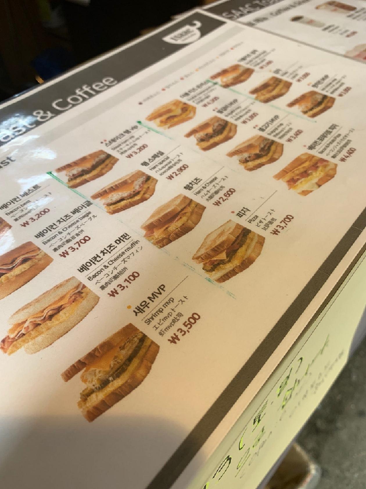 Menu at Isaac Toast & Coffee Myeongdong restaurant, Seoul, 105 Toegye-ro