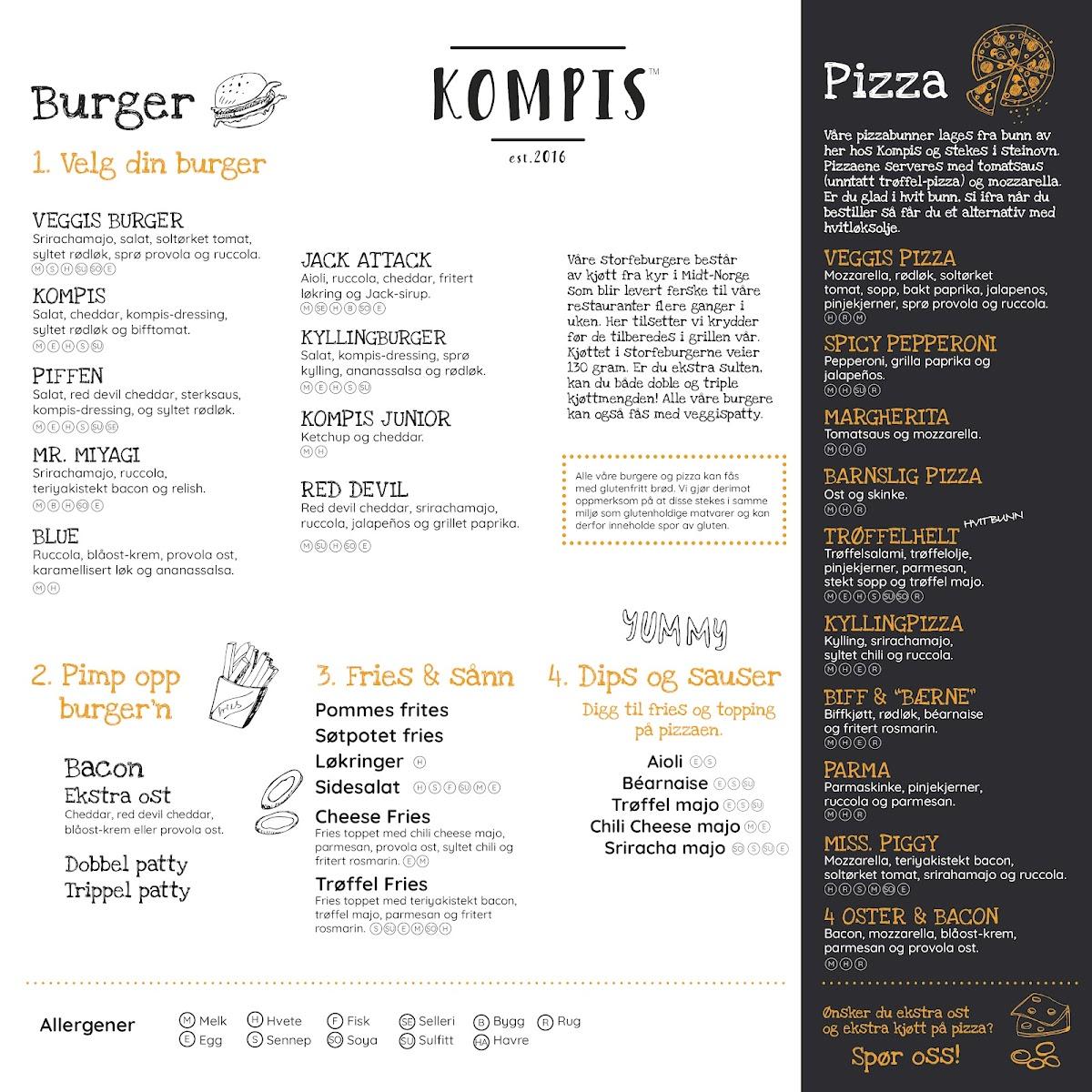 Menu at Kompis Levanger restaurant, Levanger