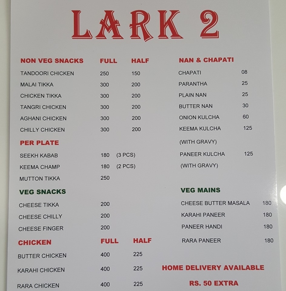 Menu at Kith and kin, Ludhiana
