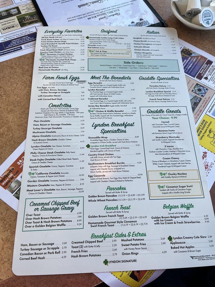 Menu at Lyndon Diner restaurant, York