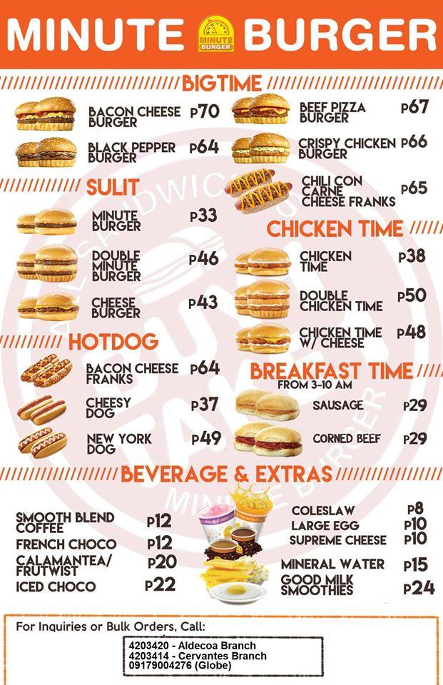 Menu at Minute Burger - Dumaguete Cervantes restaurant, Dumaguete