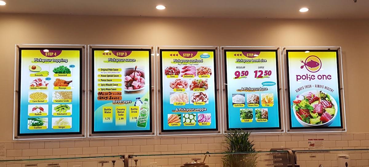 Menu at Poke One restaurant, San Bruno