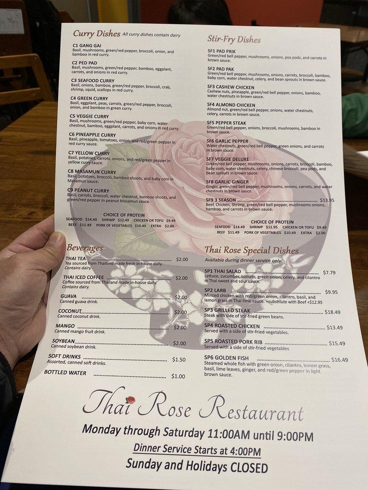 Menu at Thai Rose Restaurant, Auburn Hills