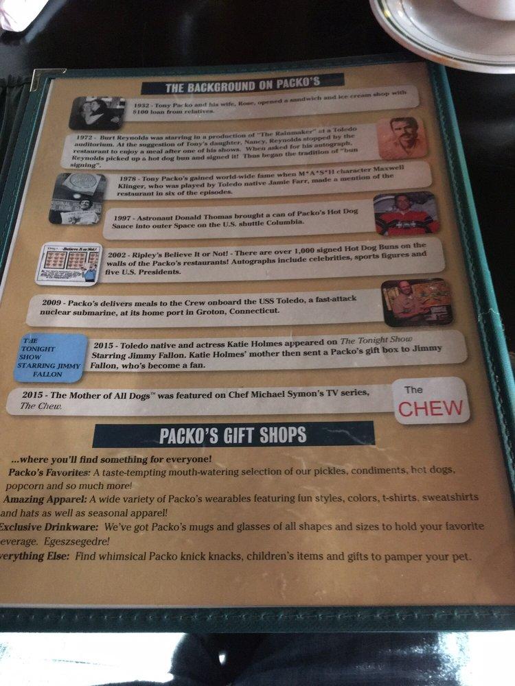 Menu at Tony Packo's Restaurant, Toledo, Front St