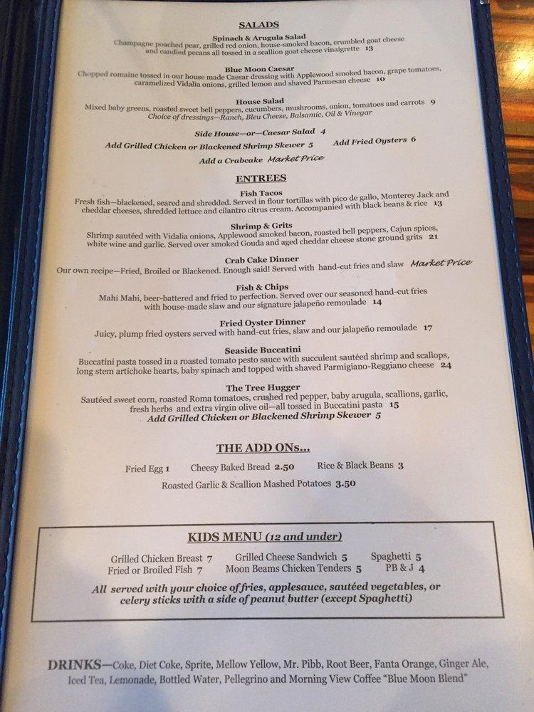 Menu at Blue Moon Beach Grill restaurant, Nags Head