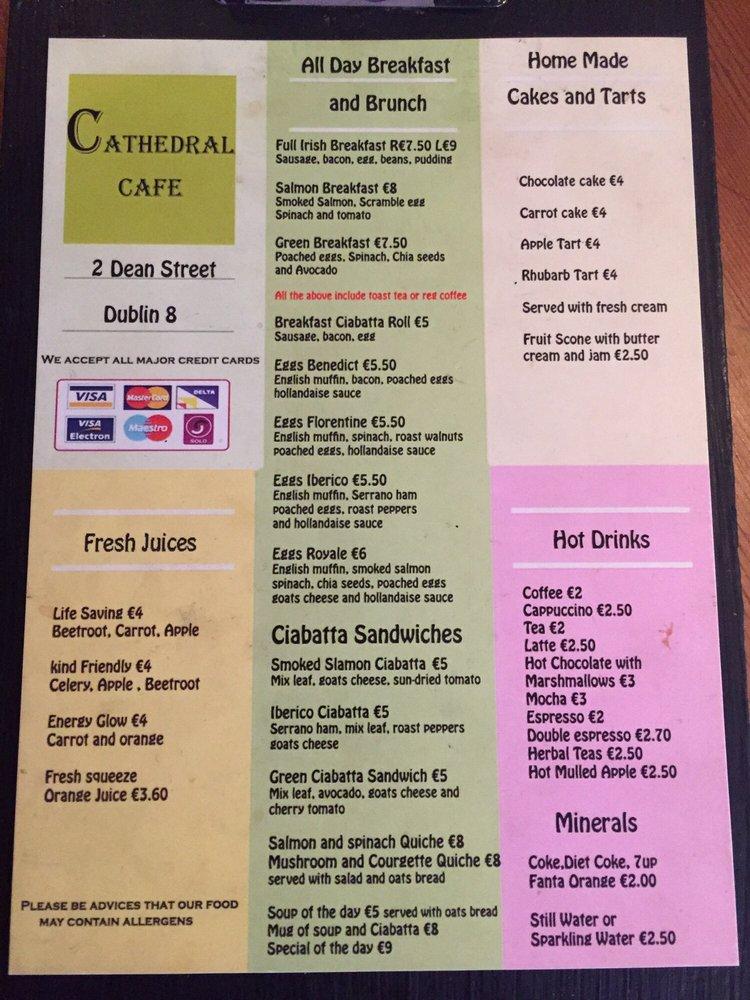 Menu at Cathedral Cafe, Dublin