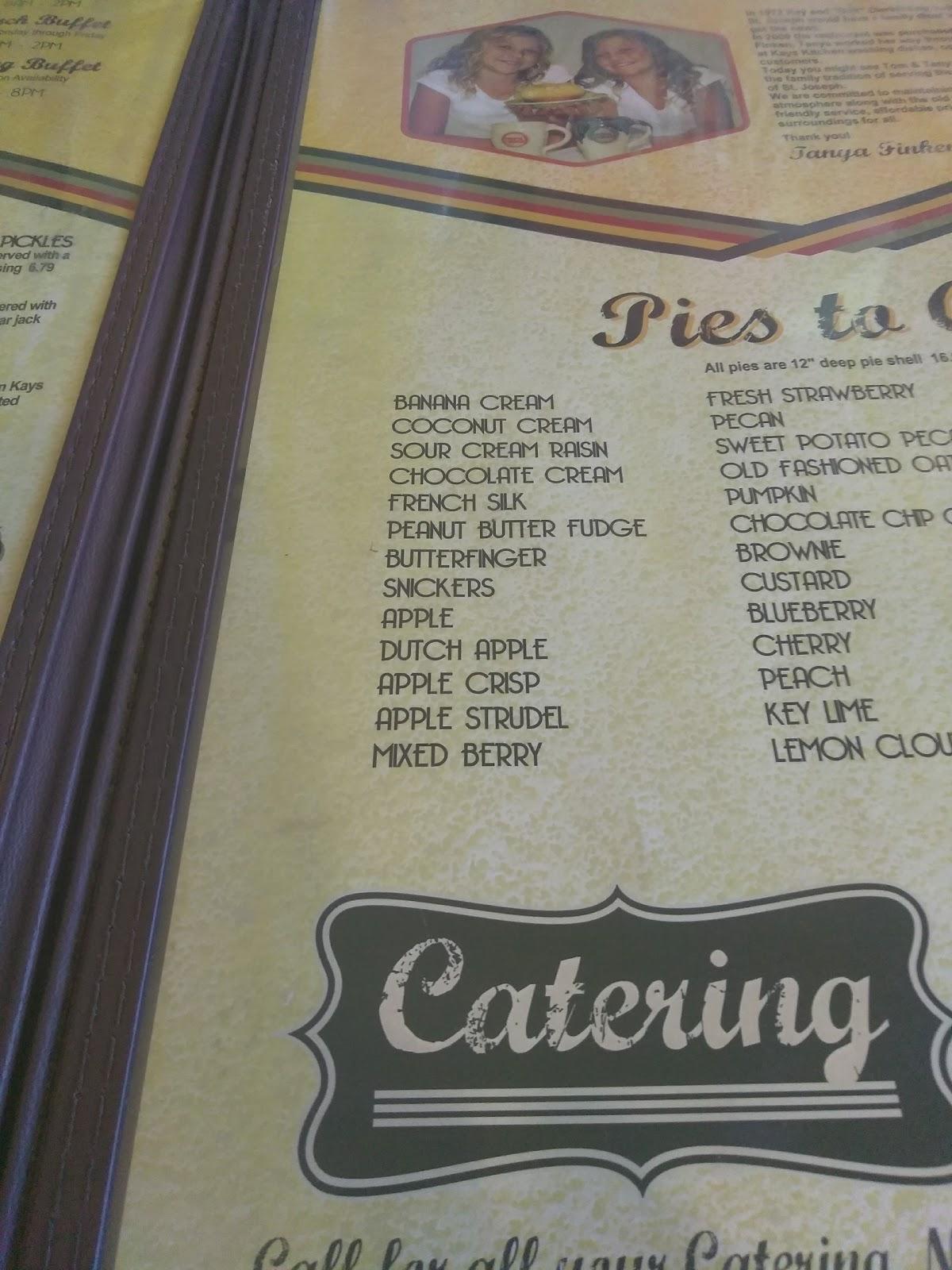 Menu at Kay's Kitchen restaurant, Saint Joseph