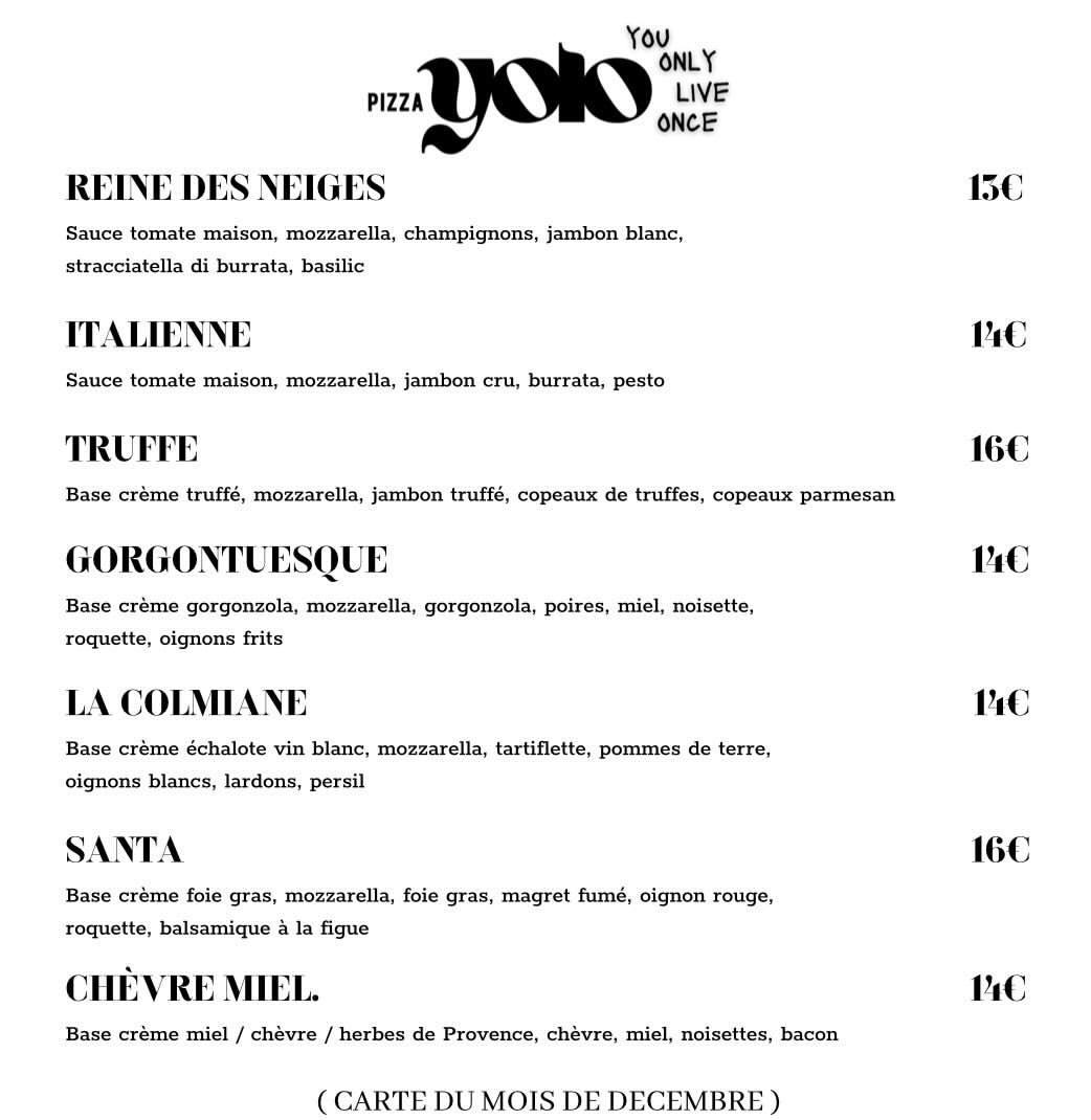Menu au PIZZA YOLO restaurant, Castagniers