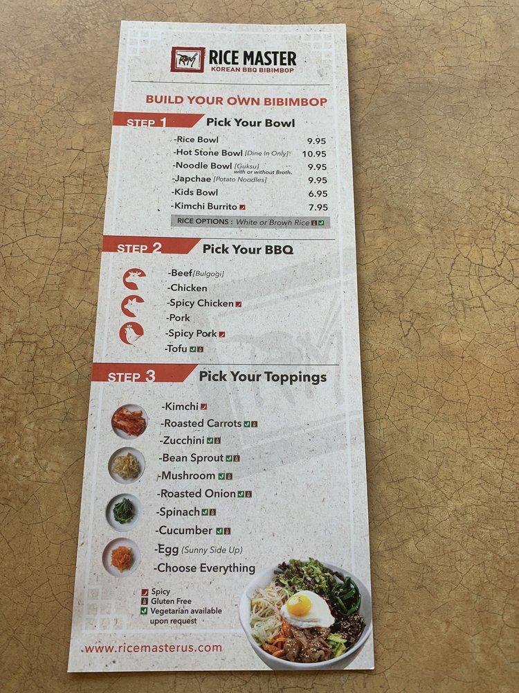 Menu at Rice Master - Korean BBQ Bibimbop, Burleson