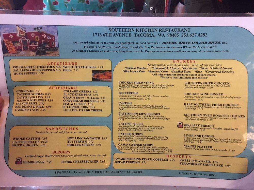 Menu at Southern Kitchen restaurant, Tacoma, 6th Ave