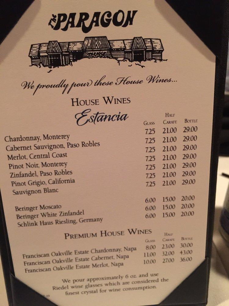 Menu at The Paragon Supper Club, Dayton