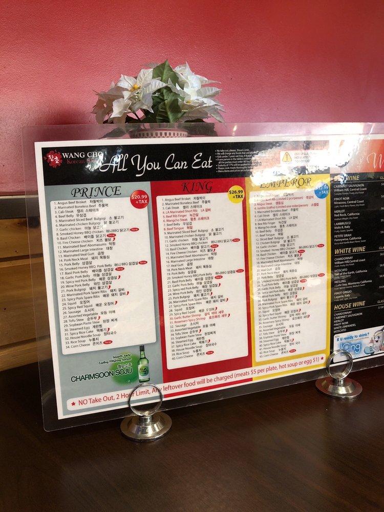 Menu at Wang Cho Korean BBQ, Riverside