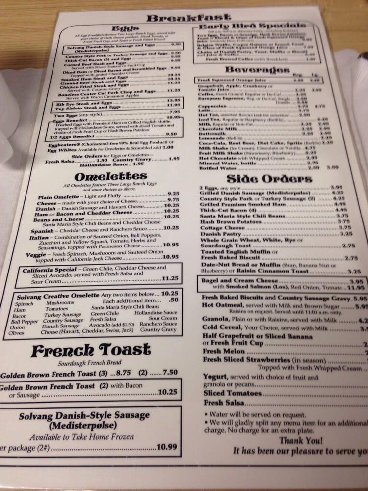Menu at Belgian Cafe, Solvang
