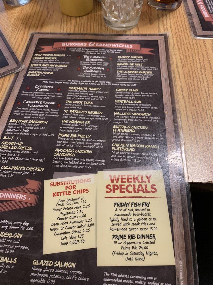 Menu at Cowboy*s pub & bar, Lake Shore
