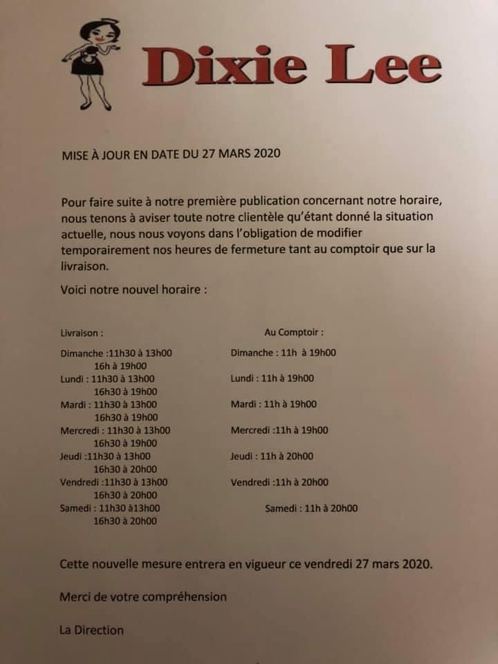Menu at Dixie Lee restaurant, Rimouski