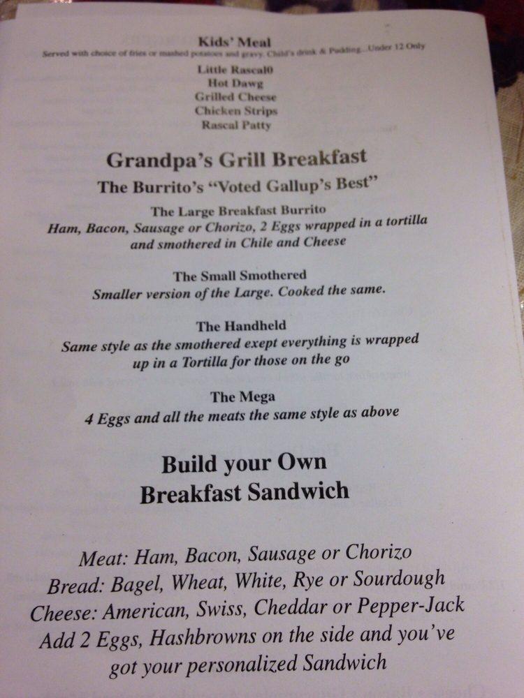Menu at Grandpa's Grill restaurant, Gallup