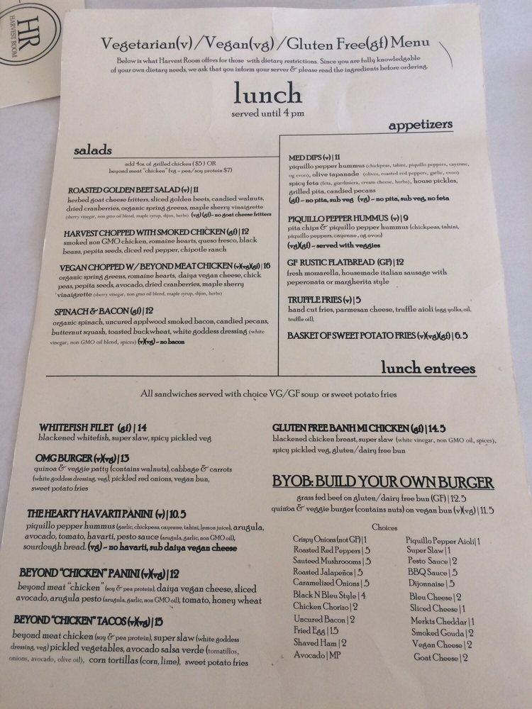 Menu at Harvest Room - Palos Heights restaurant, Palos Heights