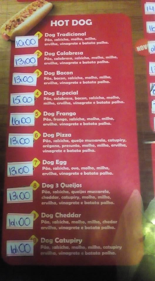 Menu at Hot Dog Tia Têre, Blumenau